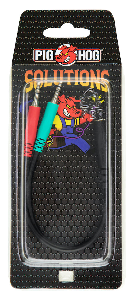 Pig Hog 6" Computer/Gaming Headset adapter, 3.5mm TRRS (F) to dual 3.5