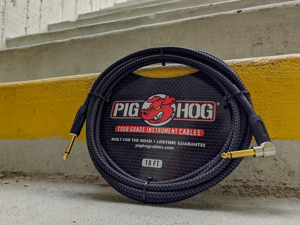 Pig Hog "Black Woven" Instrument Cable, 10ft Right Angle